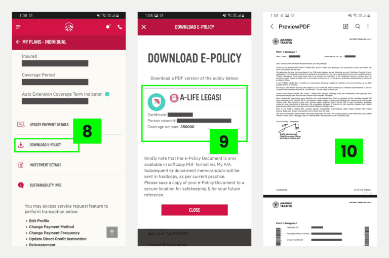 Cara Muat Turun / Download E-Policy AIA